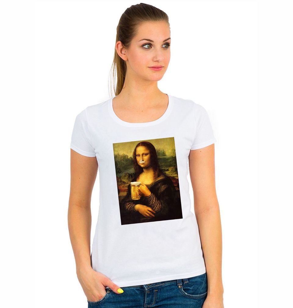 Dámské tričko Mona Lisa a točené pivo | Wolken.cz - Nebesky dokonalá trička